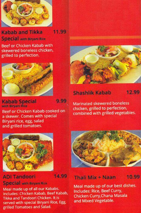 Menu at Adi-Biryani & Kabab House restaurant, Toronto