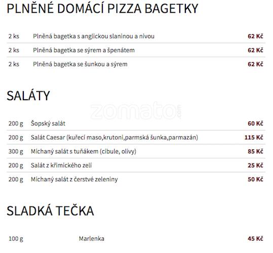 Menu at A Restaurant, Pilsen