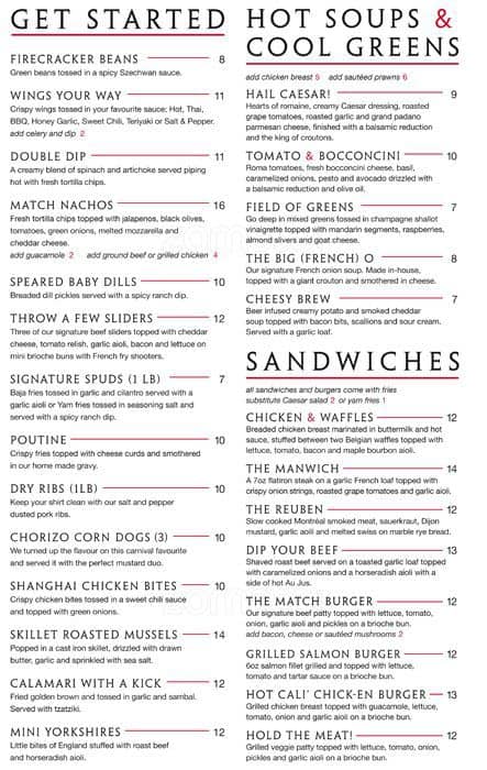 Menu at Match Eatery & Public House, Vernon