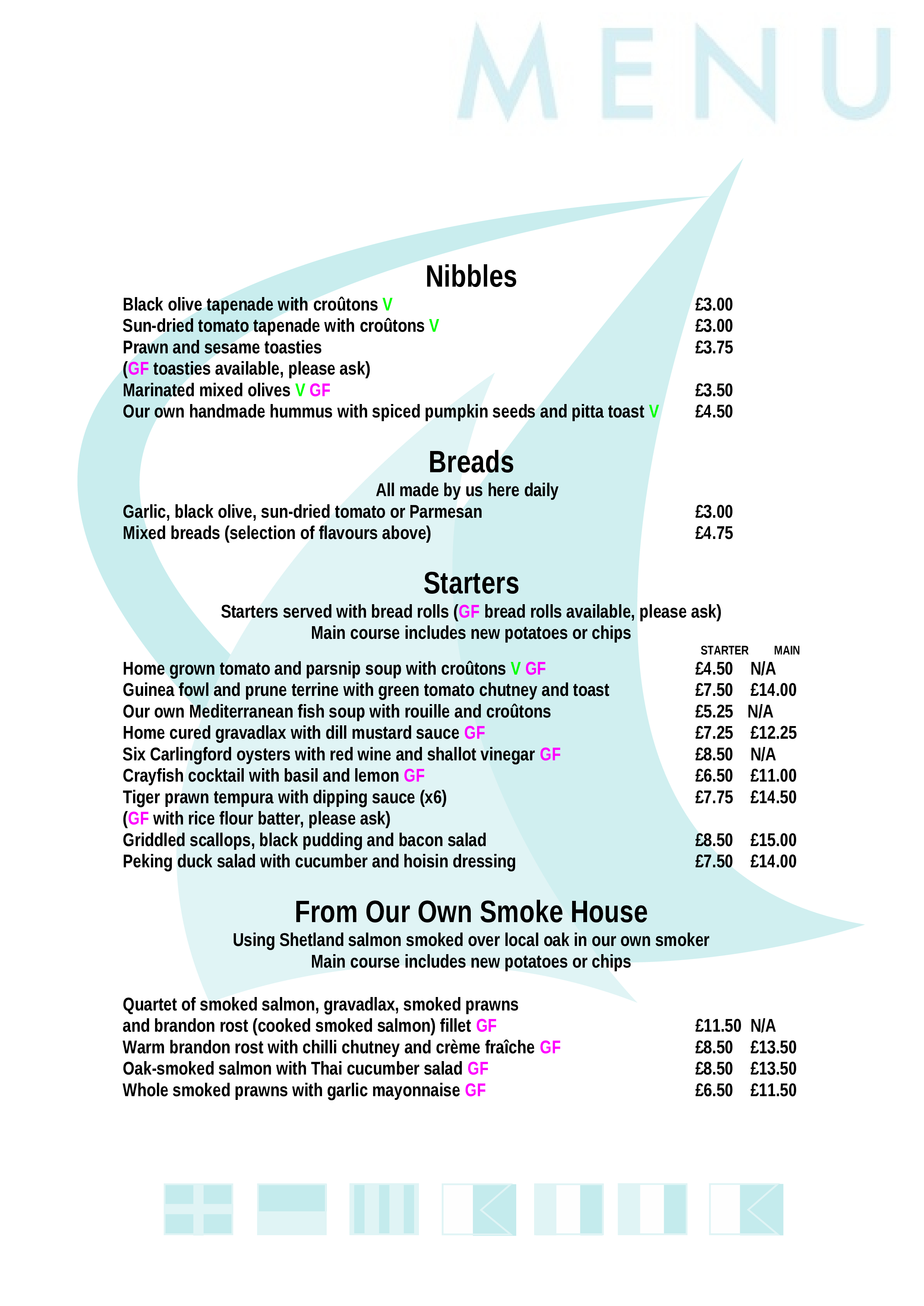 Menu at Regatta Restaurant, Aldeburgh