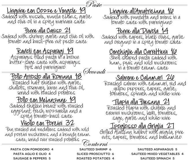 Menu at Francesca's Fortunato restaurant, Frankfort