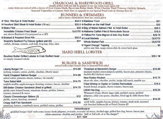 Menu at Liberty Kitchen & Oyster Bar, Houston, Studewood St