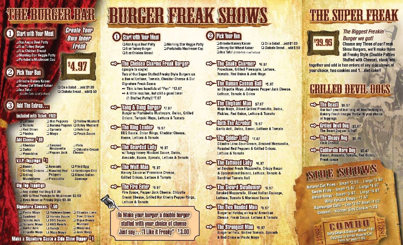 Menu at The Burger Freak restaurant, Fort Lauderdale, N Andrews Ave