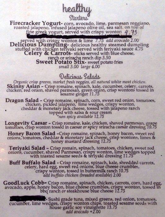 Carta del restaurante Harmony, Nueva York, 390 Manhattan Ave