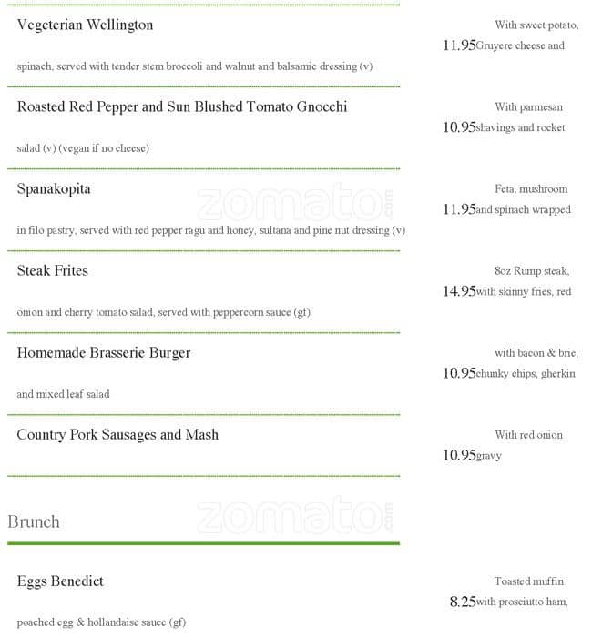 Menu at Woburn Brasserie restaurant, Woburn