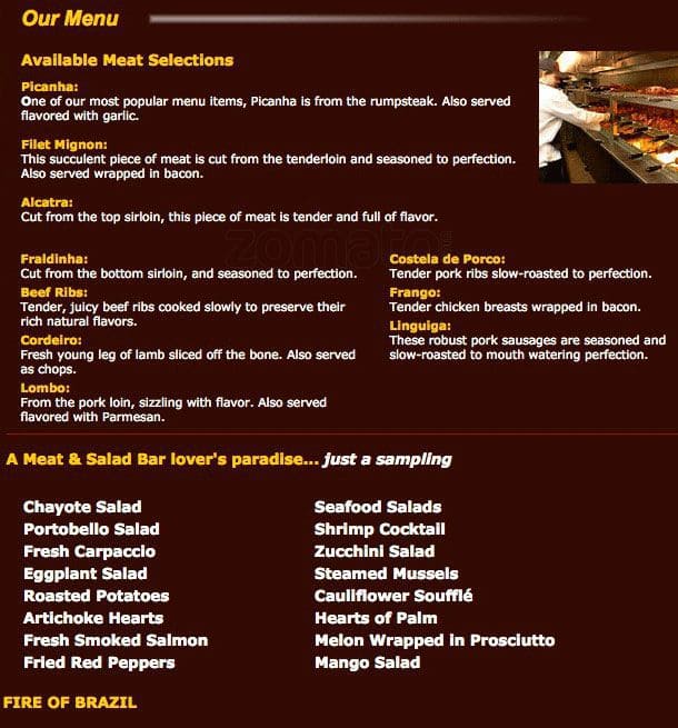 Menu at Fire of Brazil Express BBQ, San Francisco