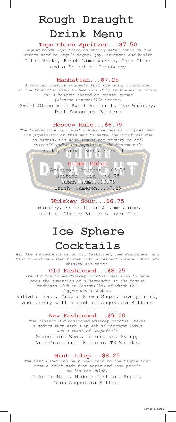 Menu at Rough Draught Whiskey Bar, College Station