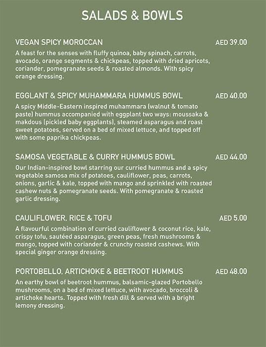 Menu at The Vegan Table, Sharjah