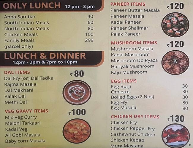 Menu of Indian Flavours, Jakkur, Bangalore