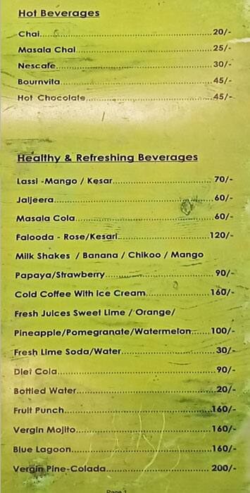 Menu at Tulsi Cafe, Mapusa