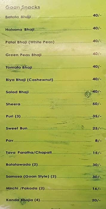 Menu of Tulsi Cafe, Mapusa, Goa
