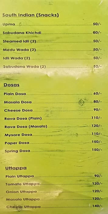 Menu at Tulsi Cafe, Mapusa