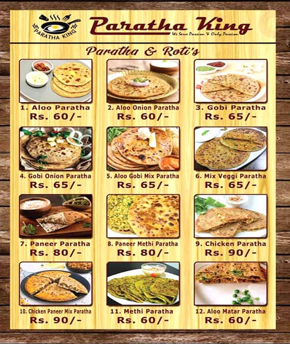 Menu of Paratha King, Kondapur, Hyderabad