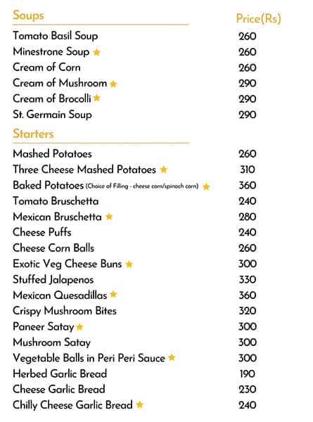 Menu of Mini's Gourmet Cafe, Versova, Andheri West, Mumbai