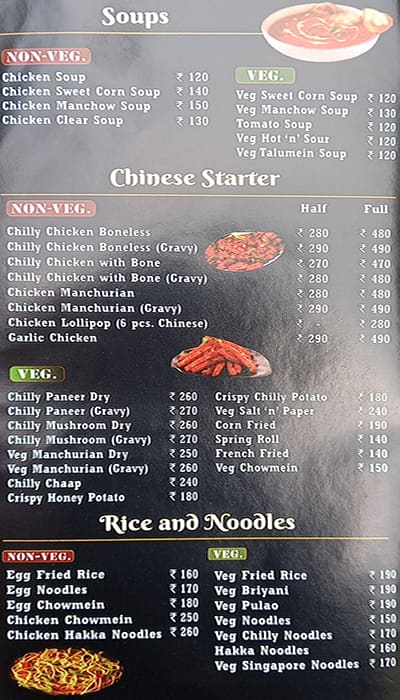 Menu of Chaska, NIT, Faridabad