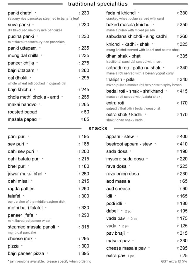 Menu of Swati Snacks, Tardeo, Mumbai