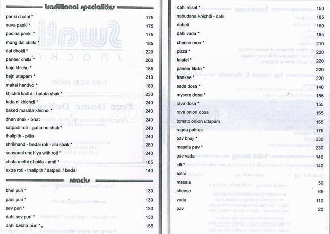 Swati Snacks menu, Menu restauracji Swati Snacks, Tardeo, Mumbai - Zomato