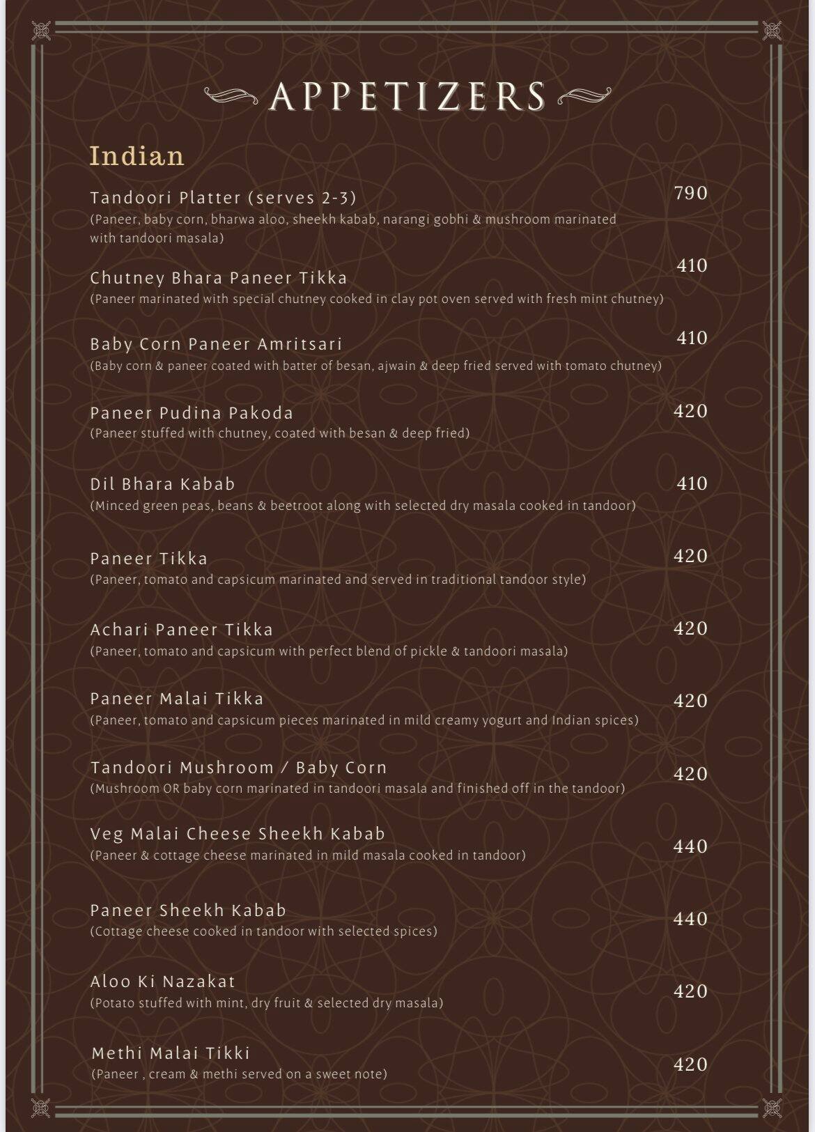 Menu at Bombay Earth, Mumbai