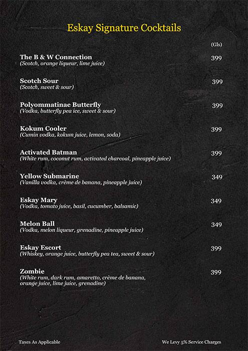 Menu at Bombay Earth, Mumbai