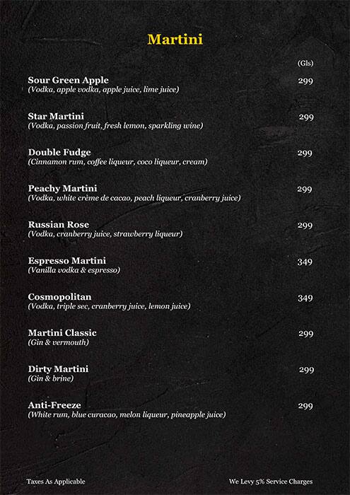 Menu at Bombay Earth, Mumbai
