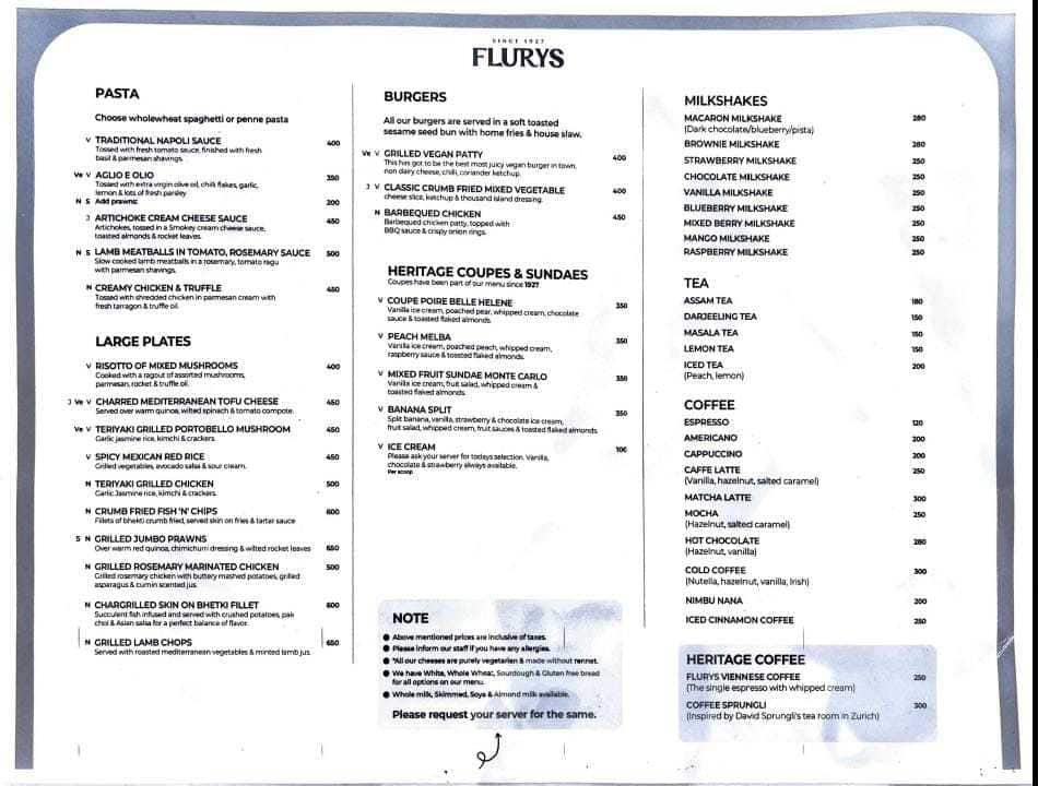 Menu of Flurys, CBD-Belapur, Navi Mumbai