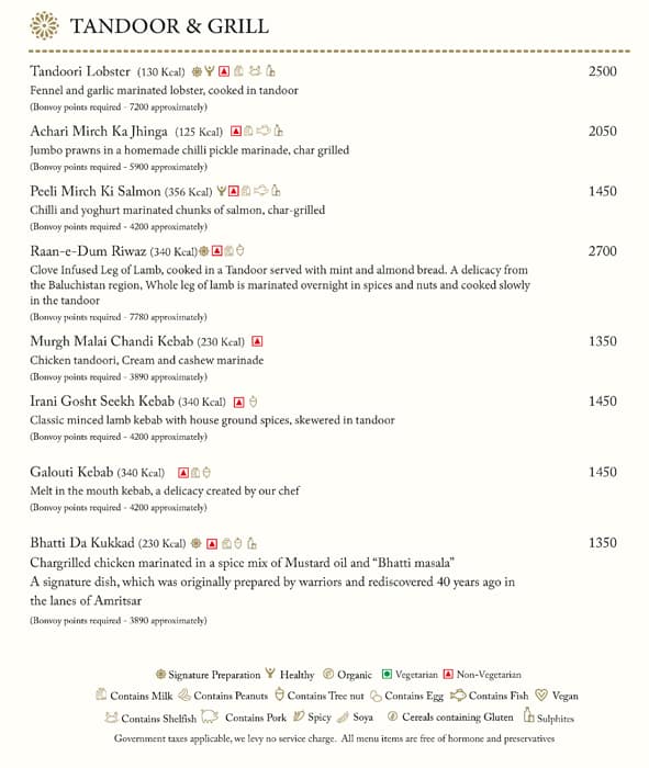 Menu of Riwaz - The Ritz-Carlton, Residency Road, Bangalore