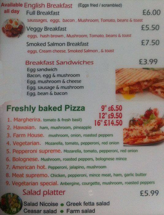 Menu at La Parisienne cafe, London, 77 Bishops Bridge Road