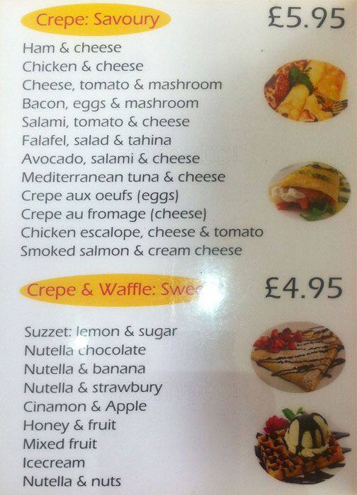 Menu at La Parisienne cafe, London, 77 Bishops Bridge Road