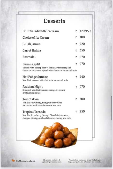 Menu at Golden Palate, Mahabalipuram, 104