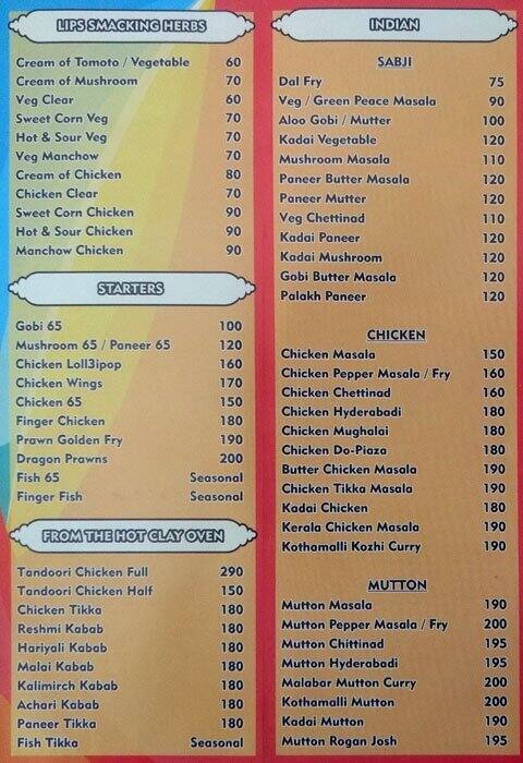 Menu of Elite Cafeteria, Velachery, Chennai