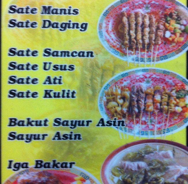 Menu at Sate Babi Johan restaurant, West Jakarta, JL Utan Jati