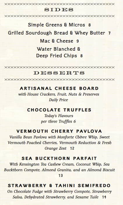 Menu at Cafe Belong, Toronto