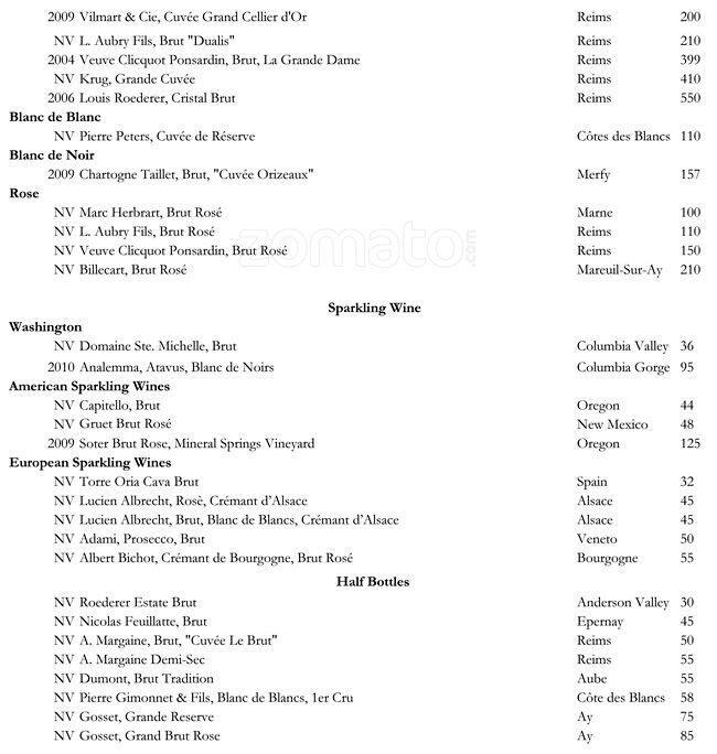 Menu at Barking Frog, Woodinville