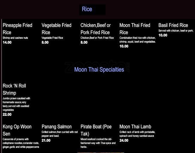 Menu at Moon Thai & Japanese restaurant, Coral Springs, Westview Dr