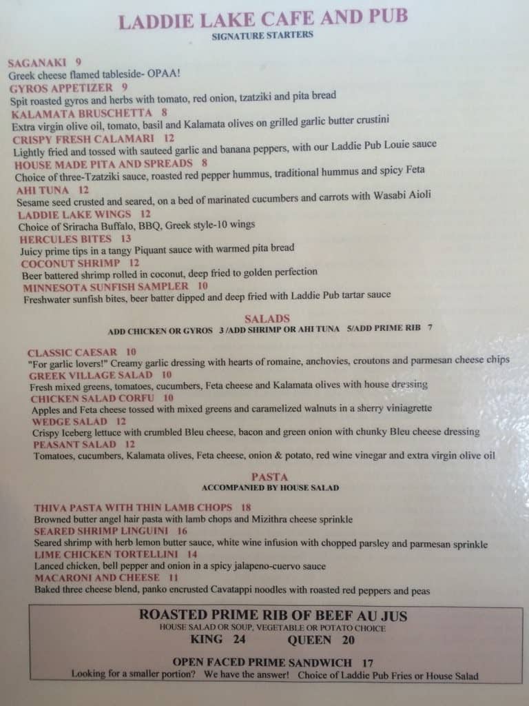 Laddie Lake Cafe and Pub Menu, Menu for Laddie Lake Cafe and Pub ...
