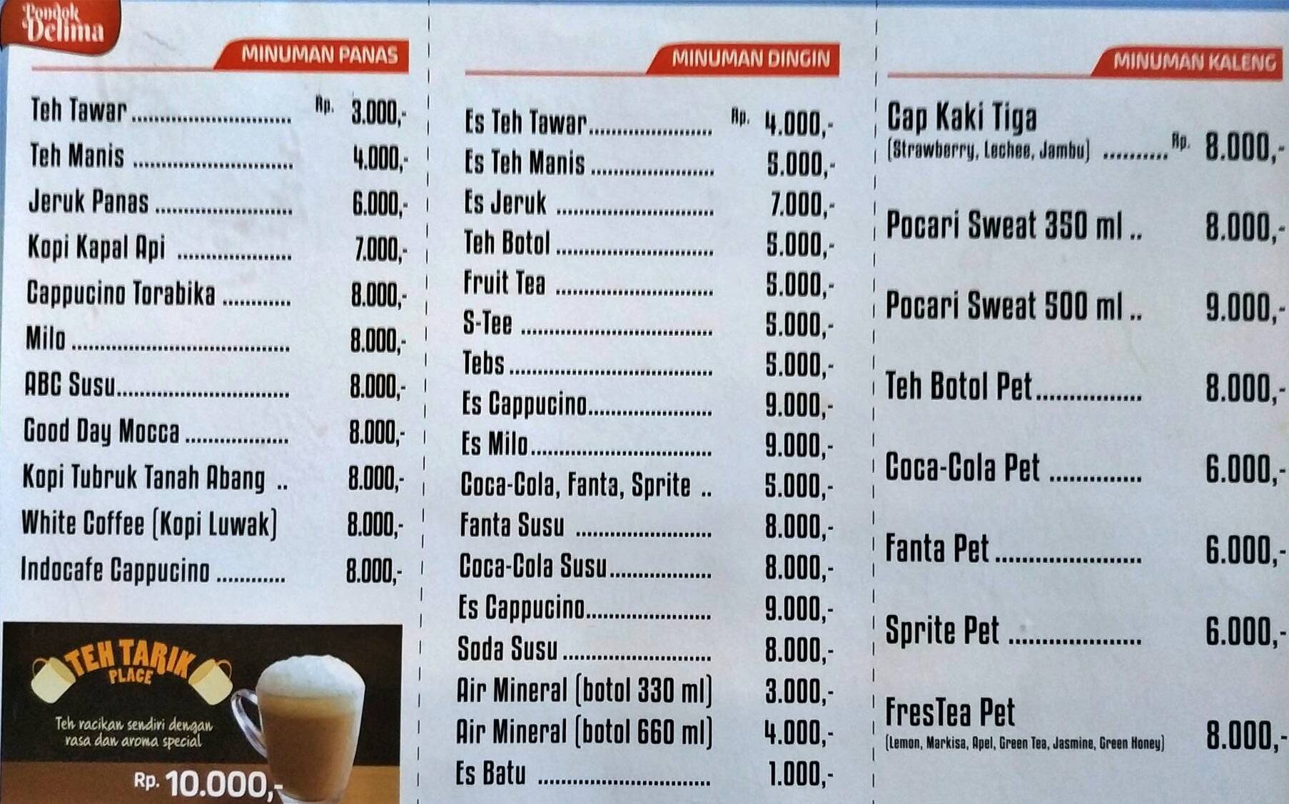 Menu at PONDOK DELIMA KAMPUS UNINDRA restaurant, East Jakarta, Jl. Raya Tengah No.4