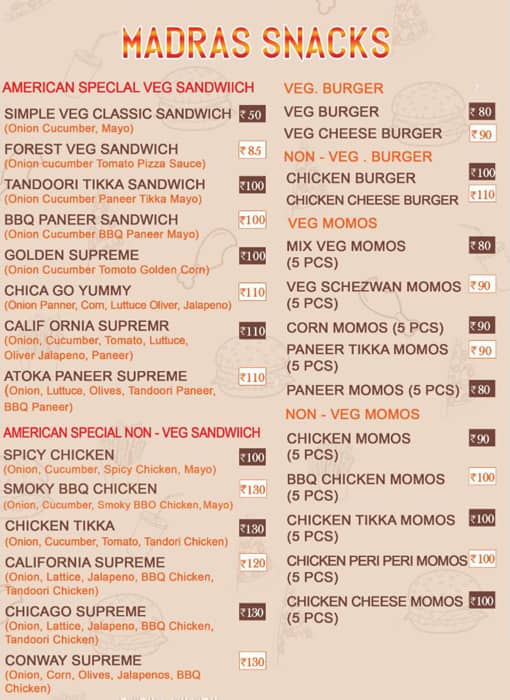 Menu of Madras Snacks, Madipakkam, Chennai