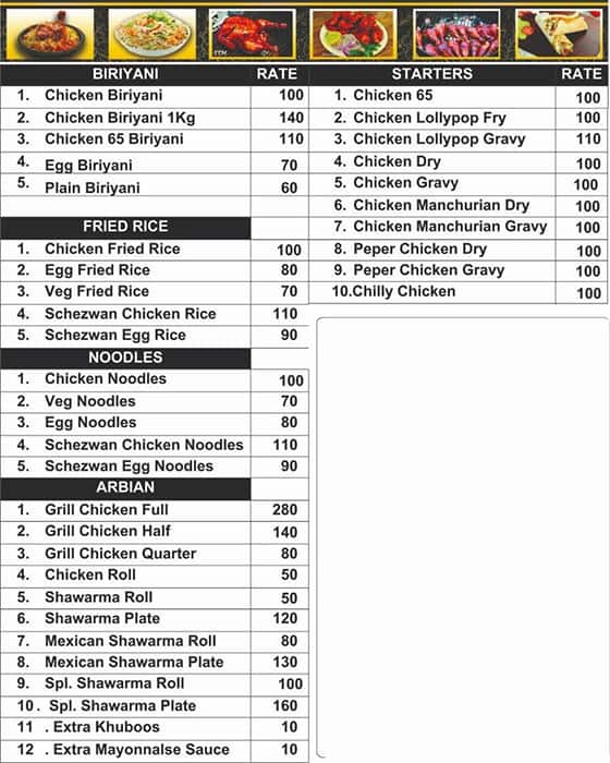 Menu of Nowsin Biriyani, Taramani, Chennai