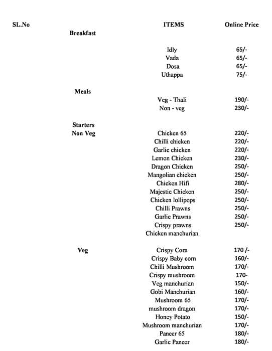 Menu of The Hyderabadi Kitchen, Madhapur, Hyderabad