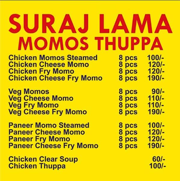 Menu of Suraj Lama Momos, Vile Parle East, Mumbai