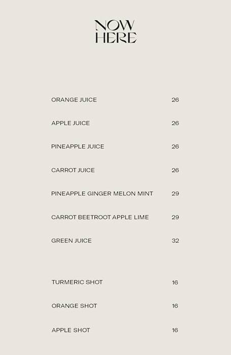 Menu of NOWHERE, Yas Island, Abu Dhabi