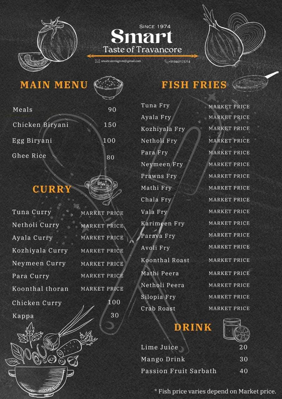 Menu of Smart Catering Service, Pappanamcode, Trivandrum