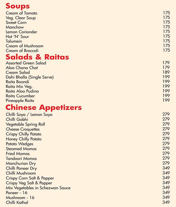 Menu of Food Sixteen, Shalimar Bagh, New Delhi