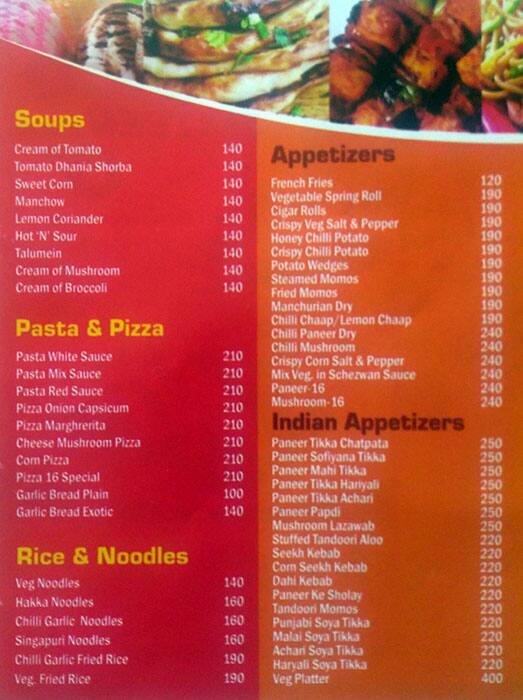 Menu at Food Sixteen, Delhi