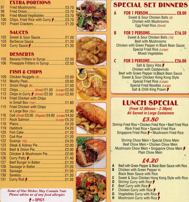 Menu at New Pak Hong fast food, London