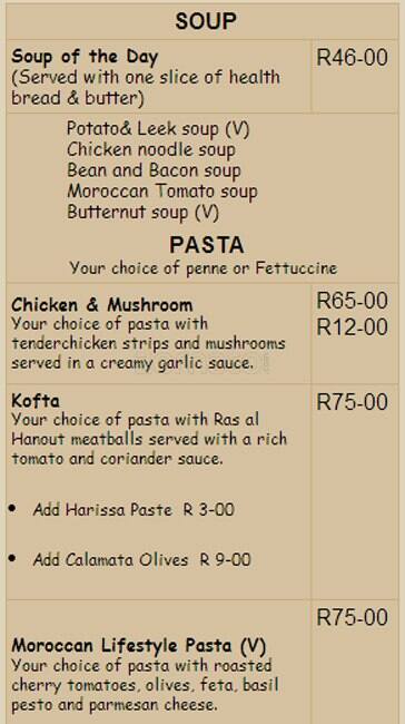 Menu at Moroccan Lifestyle Café restaurant, Randburg