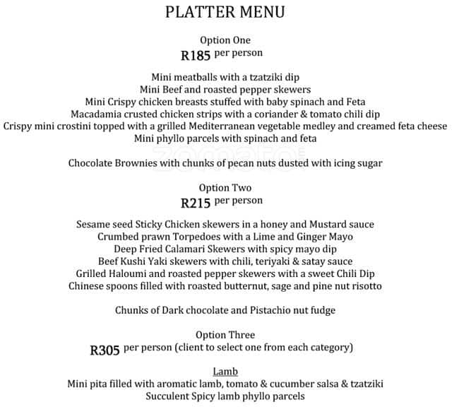 Menu at The VIP Room pub & bar, Sandton