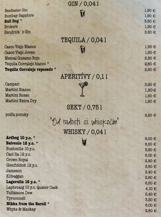 Menu at Gozo cafe, Bratislava