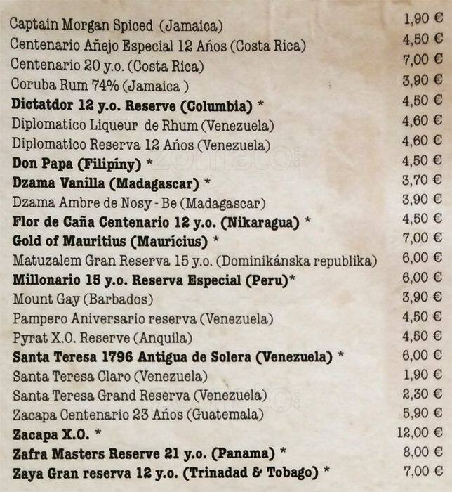Menu at Gozo cafe, Bratislava