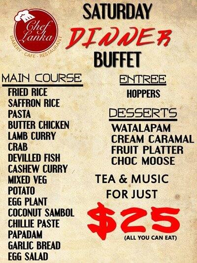 Menu at Chef Lanka restaurant, Westmeadows